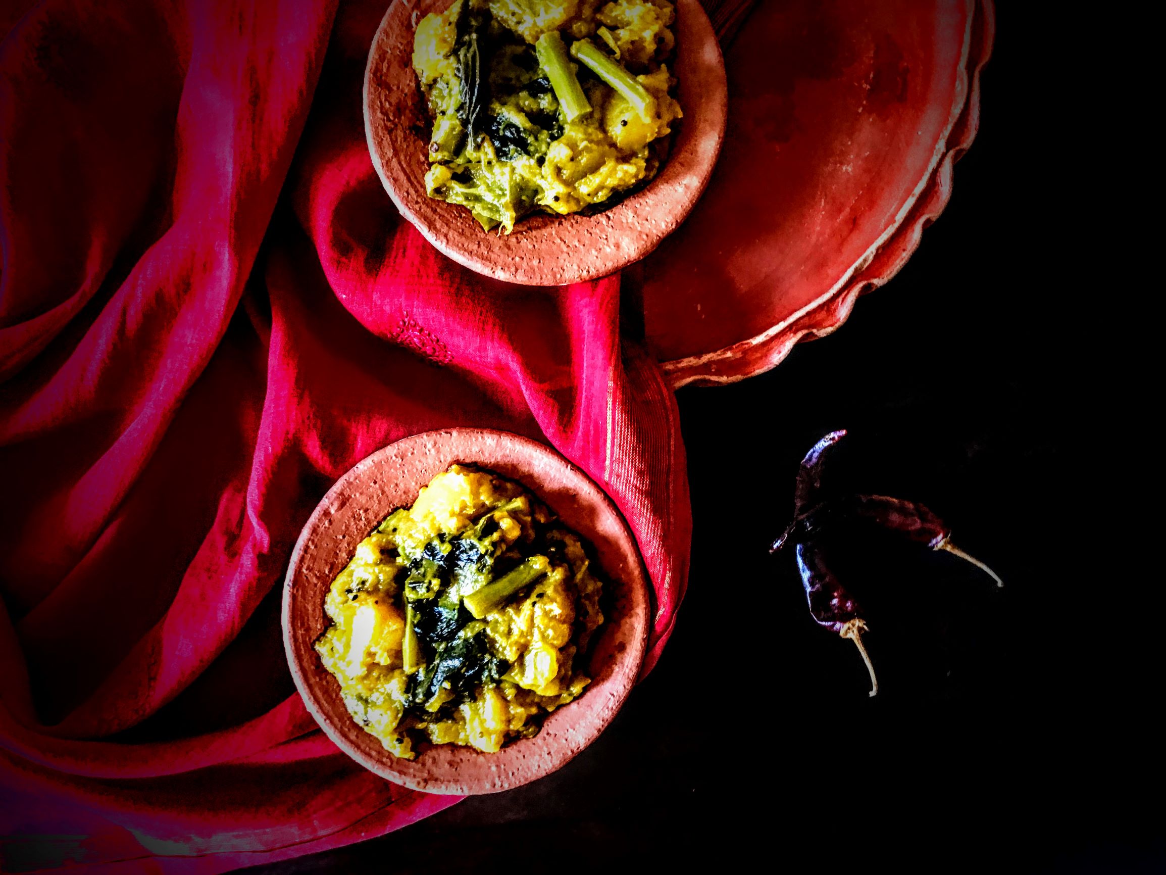 Mishti Kumro Diye Pui Shaak Ar Pui Data-Everydayrecipe.in
